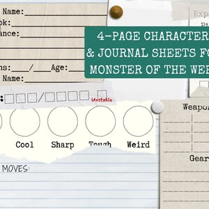 Monster of the Week Character Sheet MOTW RPG Printables - Etsy UK