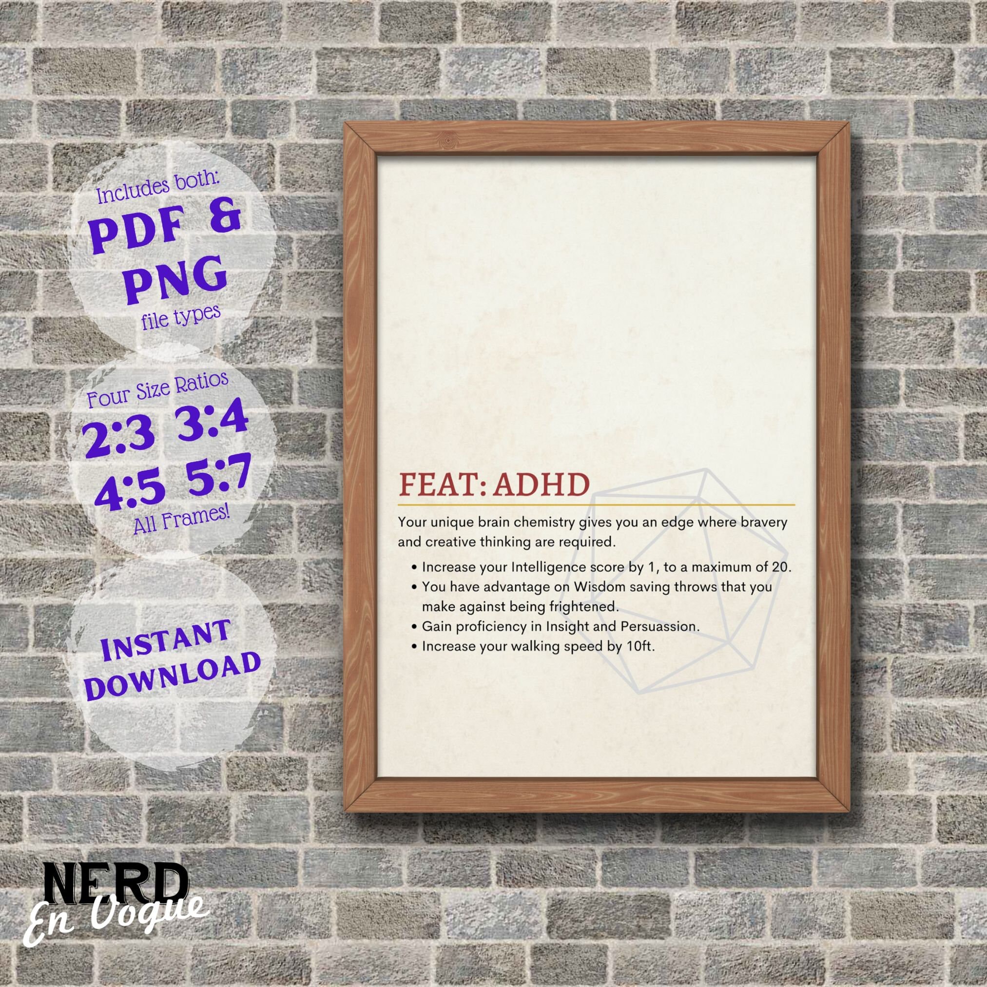 ADHD as a Feat Dnd Poster, Dungeons & Dragons RPG Gifts, Neurodiverse ...