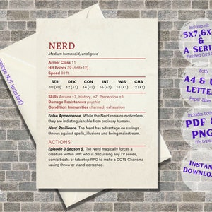 Nerd Stat Block Dnd Card for Dungeon Master Thank You, Dnd Player Gift ...