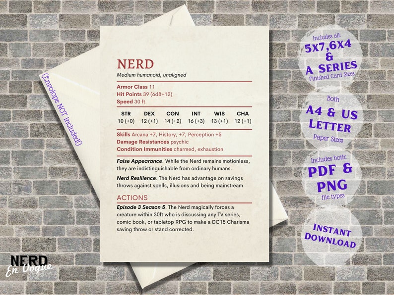 Nerd Stat Block Dnd Card for Dungeon Master Thank You, Dnd Player Gift ...