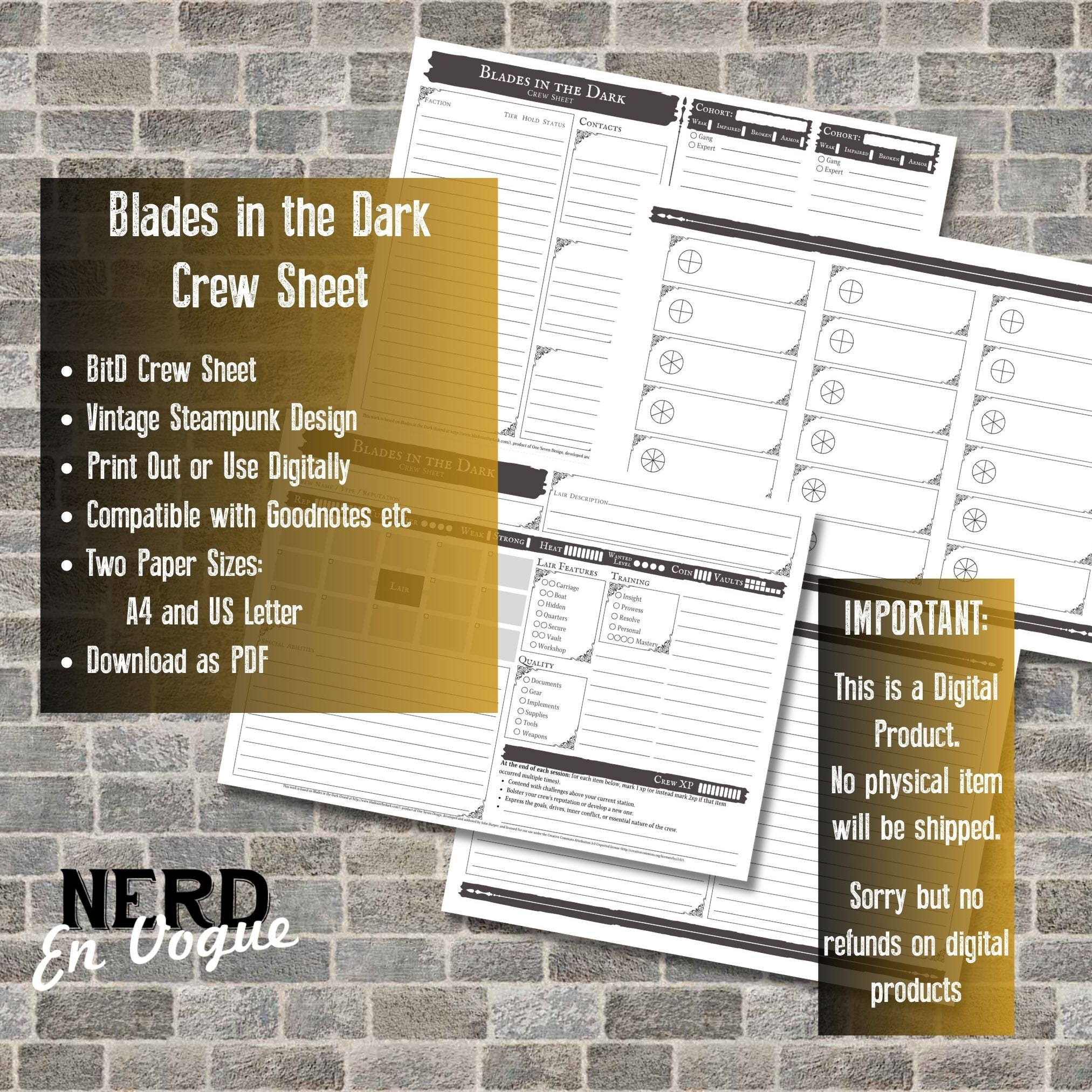 Blades in the Dark RPG Crew Sheet, Goodnotes Compatible PDF, Digital ...