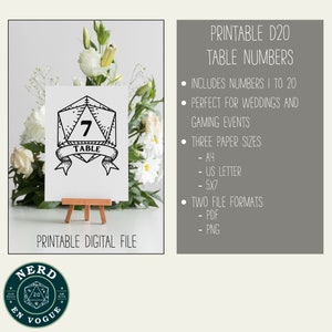 Dnd Wedding Table Numbers, Simple D20 Dice Event, RPG Wedding, Dungeons ...
