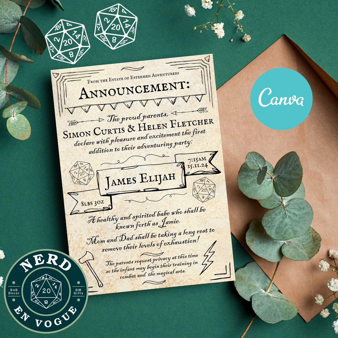 Dnd Baby Announcement Template, Dungeons and Dragons Birth of Baby ...