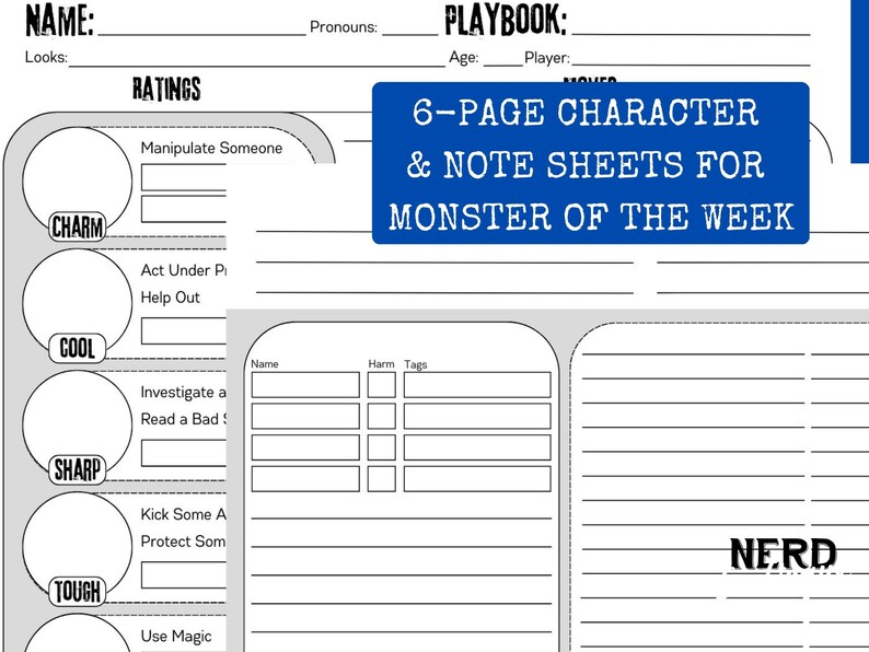 Monster of the Week Character Sheet for the RPG MOTW Hunter - Etsy ...