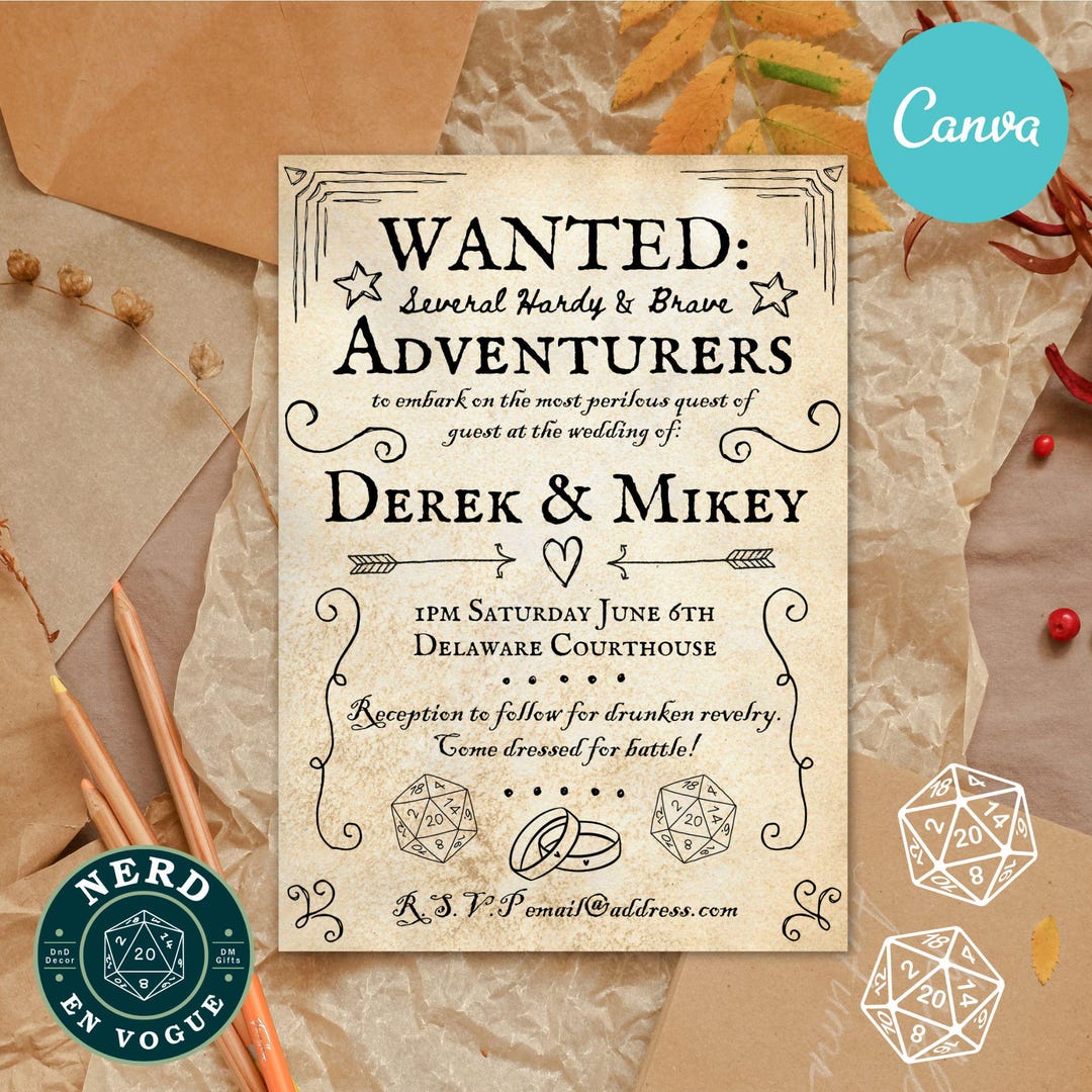 Dnd Wedding Invitation Canva Template, Wanted Adventurers D20 Dungeons ...