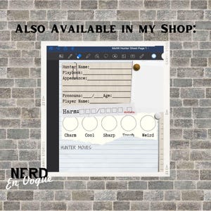 Monster of the Week Character Sheet for the RPG MOTW Hunter Sheet ...