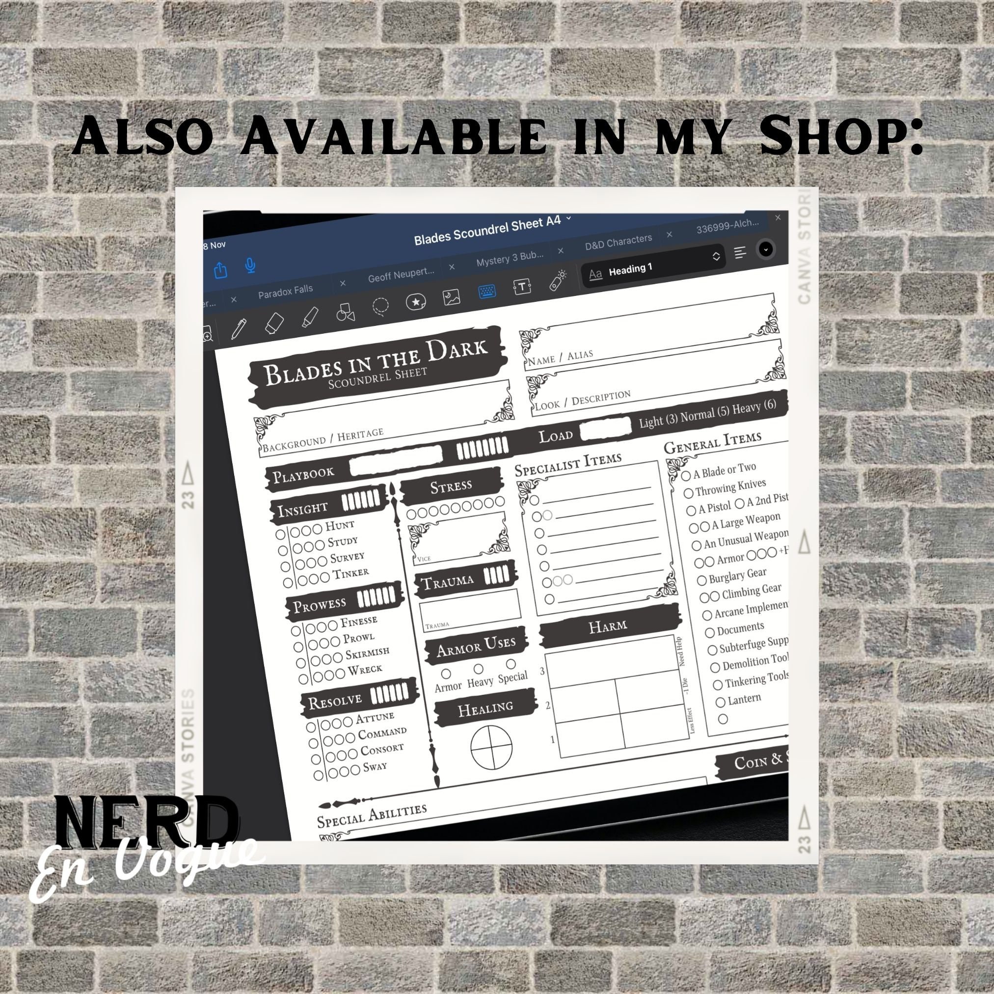 Monster of the Week Character Sheet, MOTW RPG Printables, Goodnotes ...