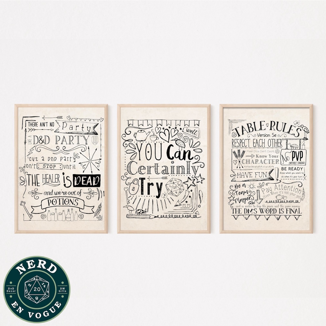 Dnd Themed Decor for Dungeon Master Gift, Set of 3 Prints, Printable ...