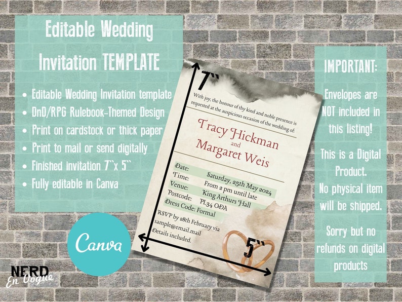 Dnd Wedding Invitation Canva Template RPG Rulebook-themed - Etsy