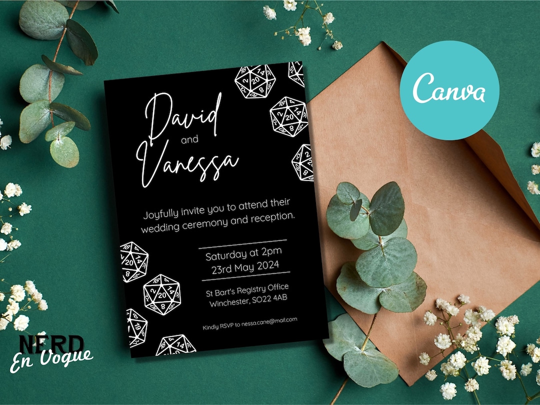 Dnd Wedding Invitation Canva Template, Minimalist D20 Role Playing Game ...