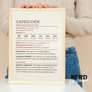 Dnd Stat Block for Capricorn Birthday Gift, Dnd Office Decor, Dnd ...