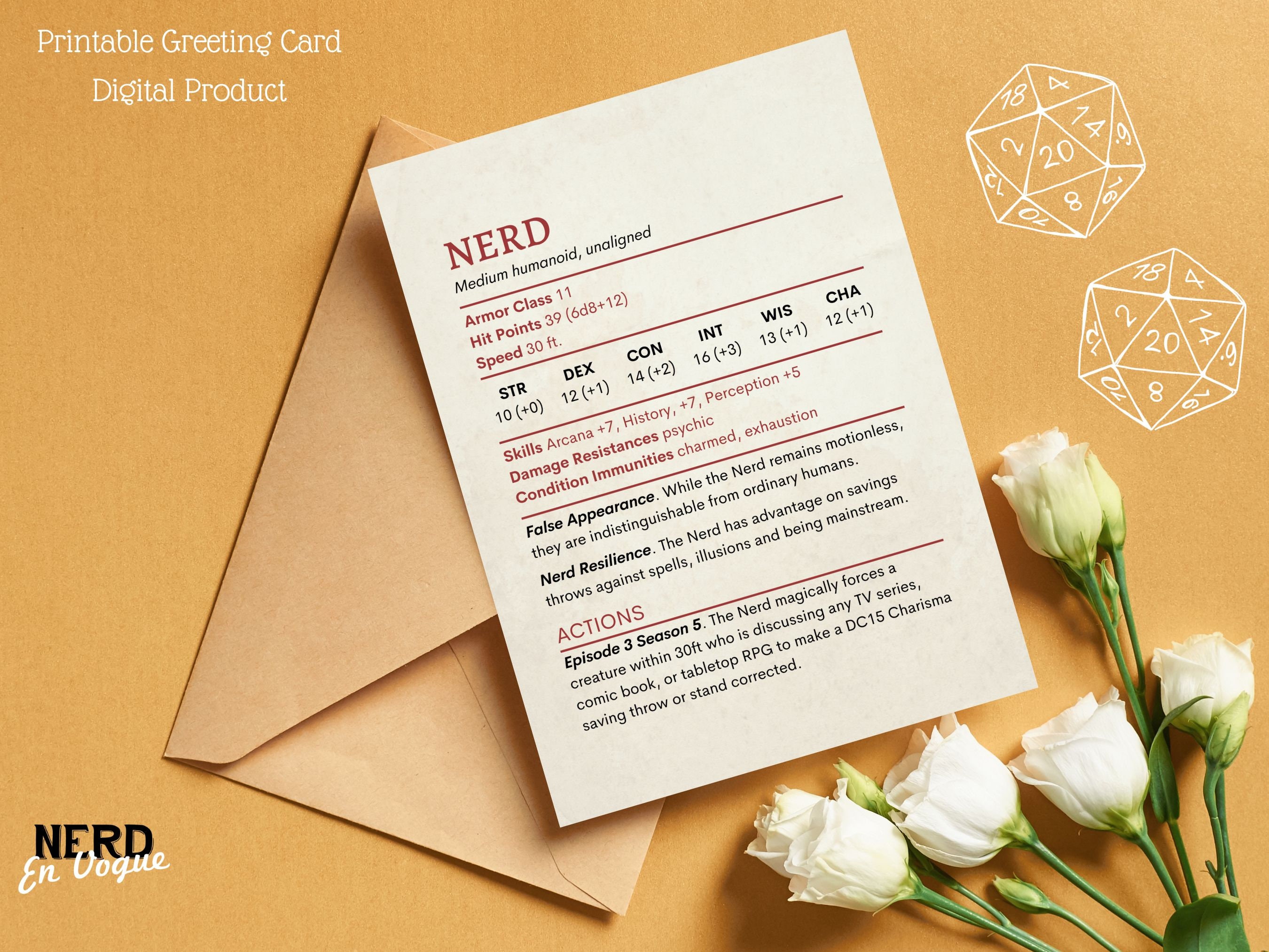 Nerd Stat Block Dnd Card for Dungeon Master Thank You, Dnd Player Gift ...