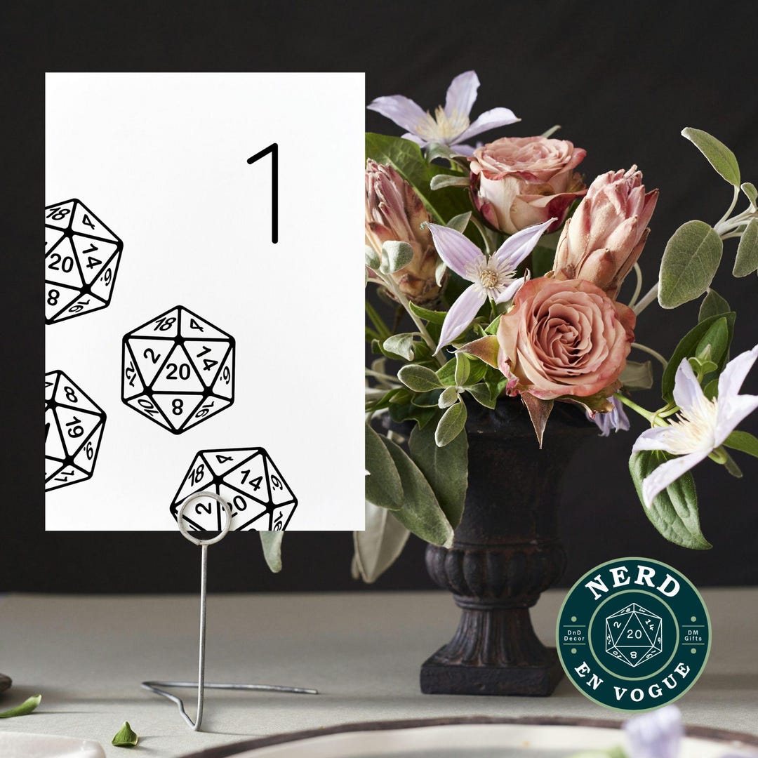 Dnd Wedding Table Numbers, Minimalist Black and White B&W, D20 Dice ...