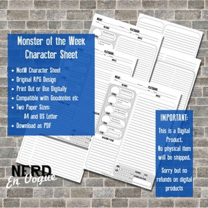 Monster of the Week Character Sheet for the RPG MOTW Hunter Sheet ...