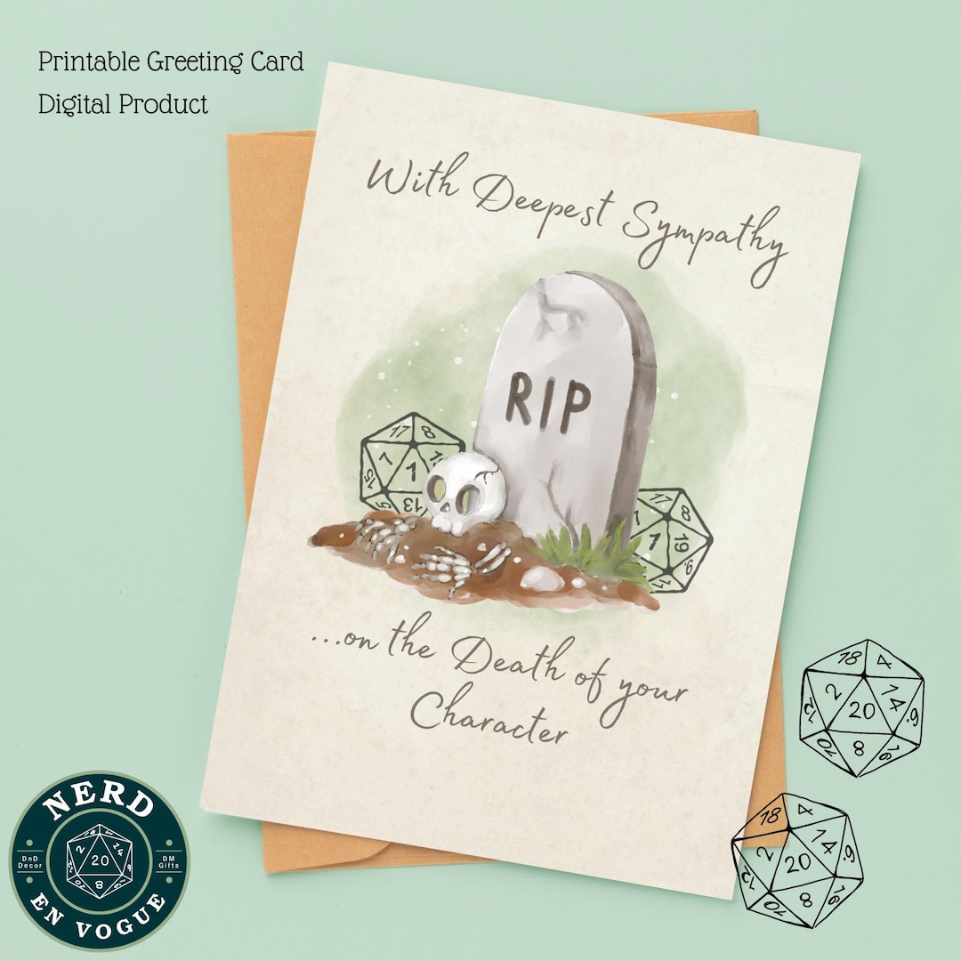 Funny Card for Dnd Character Death, Nerdy Deepest Sympathy, Dungeons ...