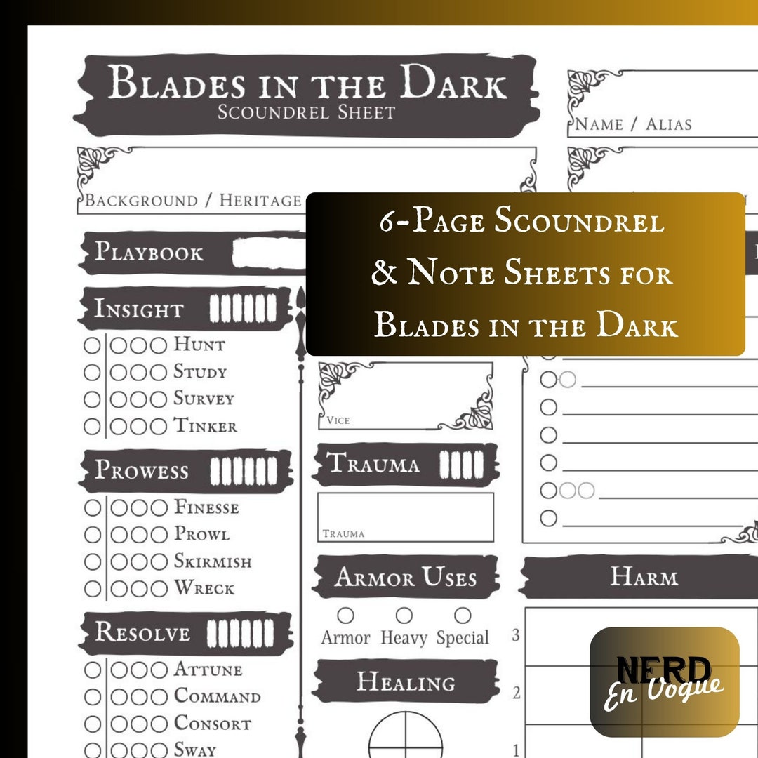 Blades in the Dark RPG Scoundrel Sheet, Goodnotes Compatible PDF ...