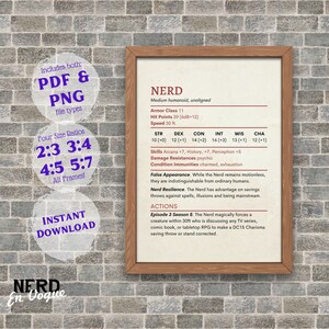 Dnd Posters Nerd Stat Block, Dnd Player Gift, Dungeon Master Ideas, Dnd ...