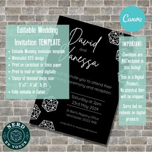 Dnd Wedding Invitation Canva Template, Minimalist D20 Role Playing Game ...