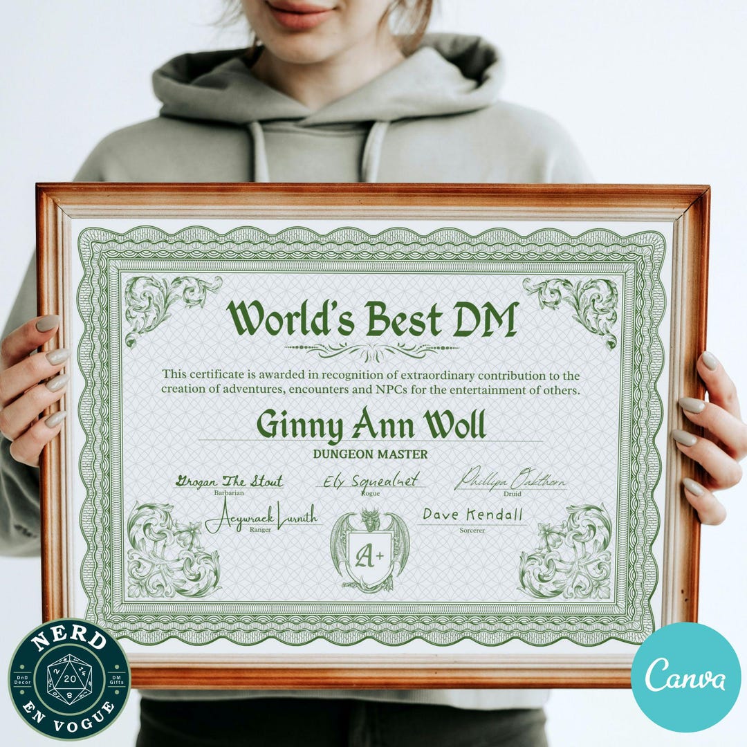 Dnd Custom World's Best DM Certificate, Personalized Dungeon Master ...