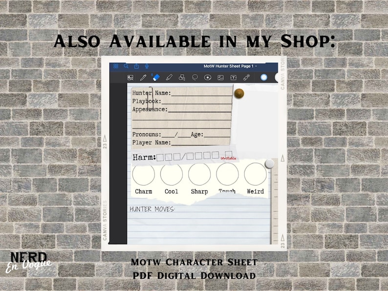 Monster of the Week Character Sheet for the RPG MOTW Hunter Sheet ...