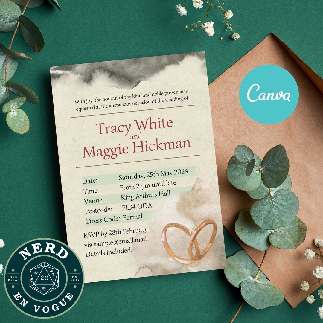 Dnd Wedding Invitation Canva Template, RPG Rulebook-themed Fantasy ...