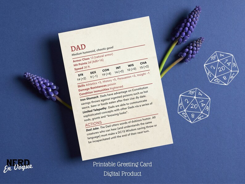 Dad Stat Block Dnd Card for Father's Day Dad Birthday - Etsy