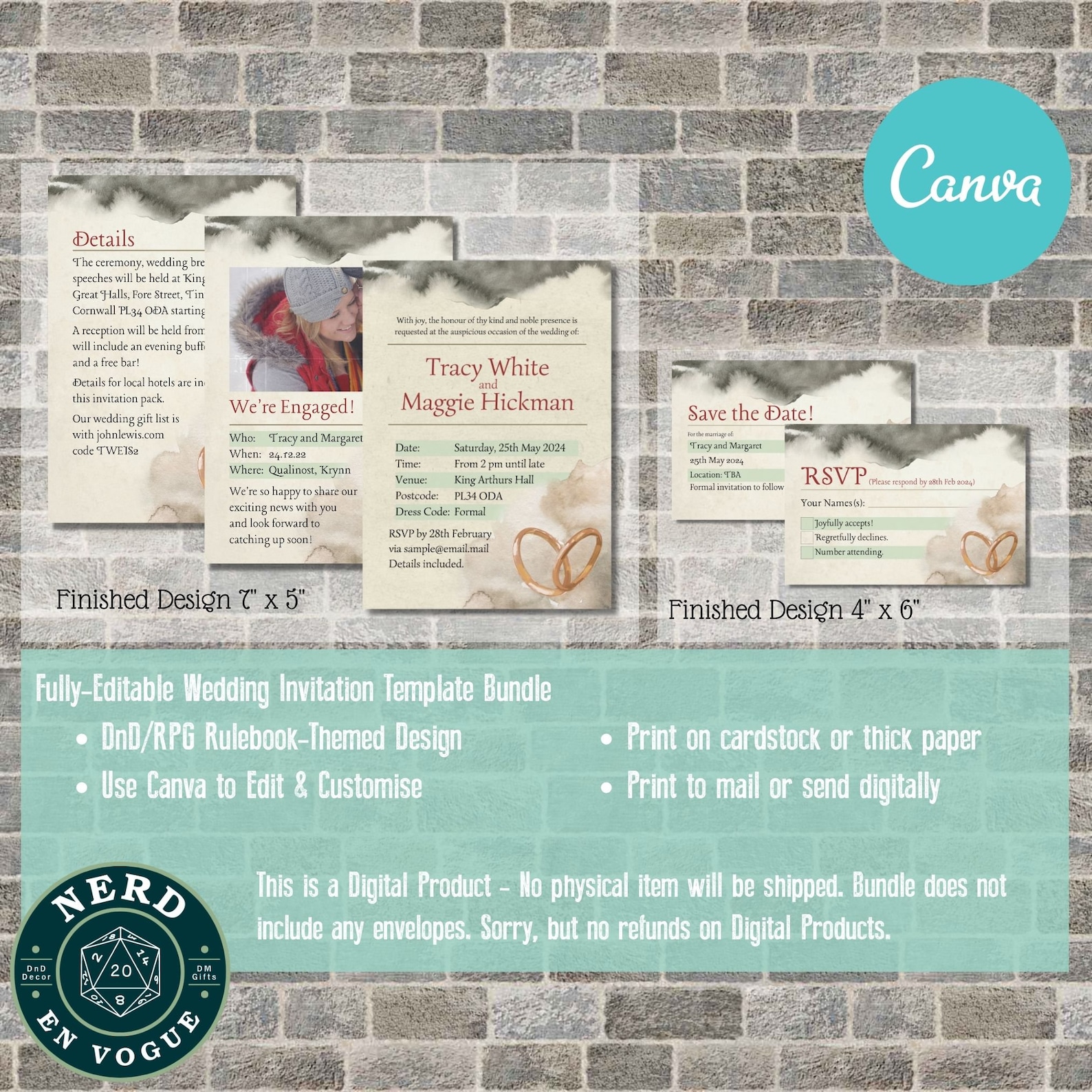 Dnd Wedding Invitation Canva Template Bundle, RPG Rulebook-themed ...