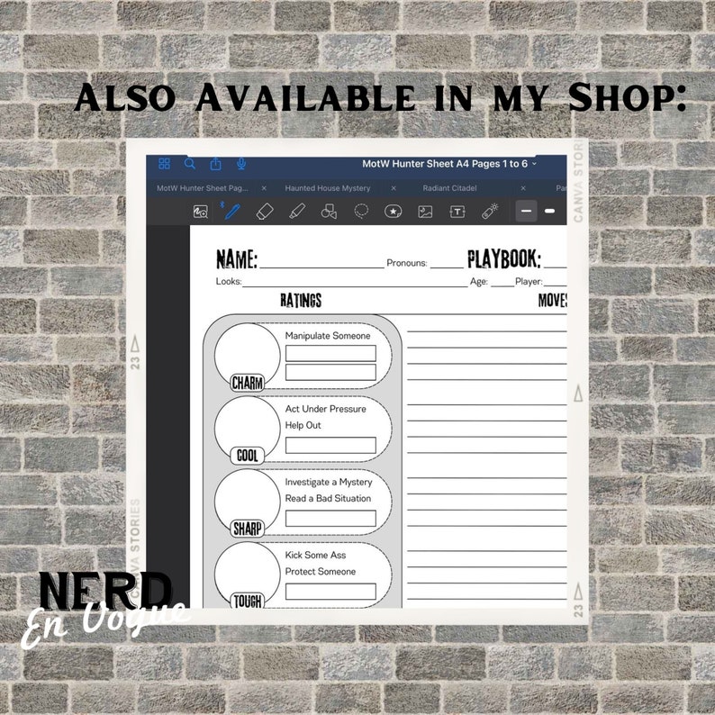 Monster of the Week Character Sheet, MOTW RPG Printables, Goodnotes ...