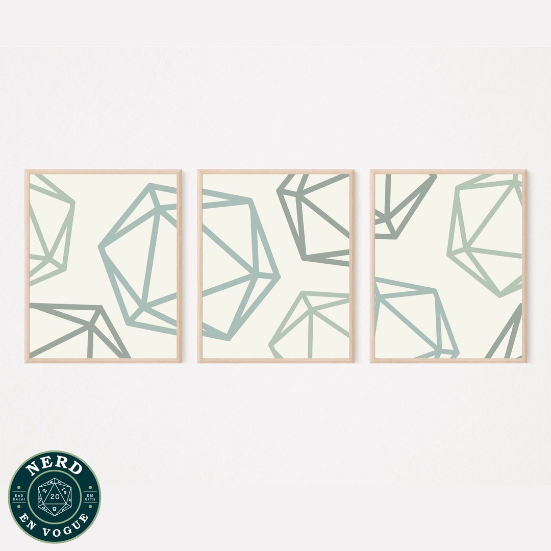 3er Set Triptychon Wand Kunst DnD Poster, DnD Raum Dekor für Dungeons and Dragons, Grün Büro ...