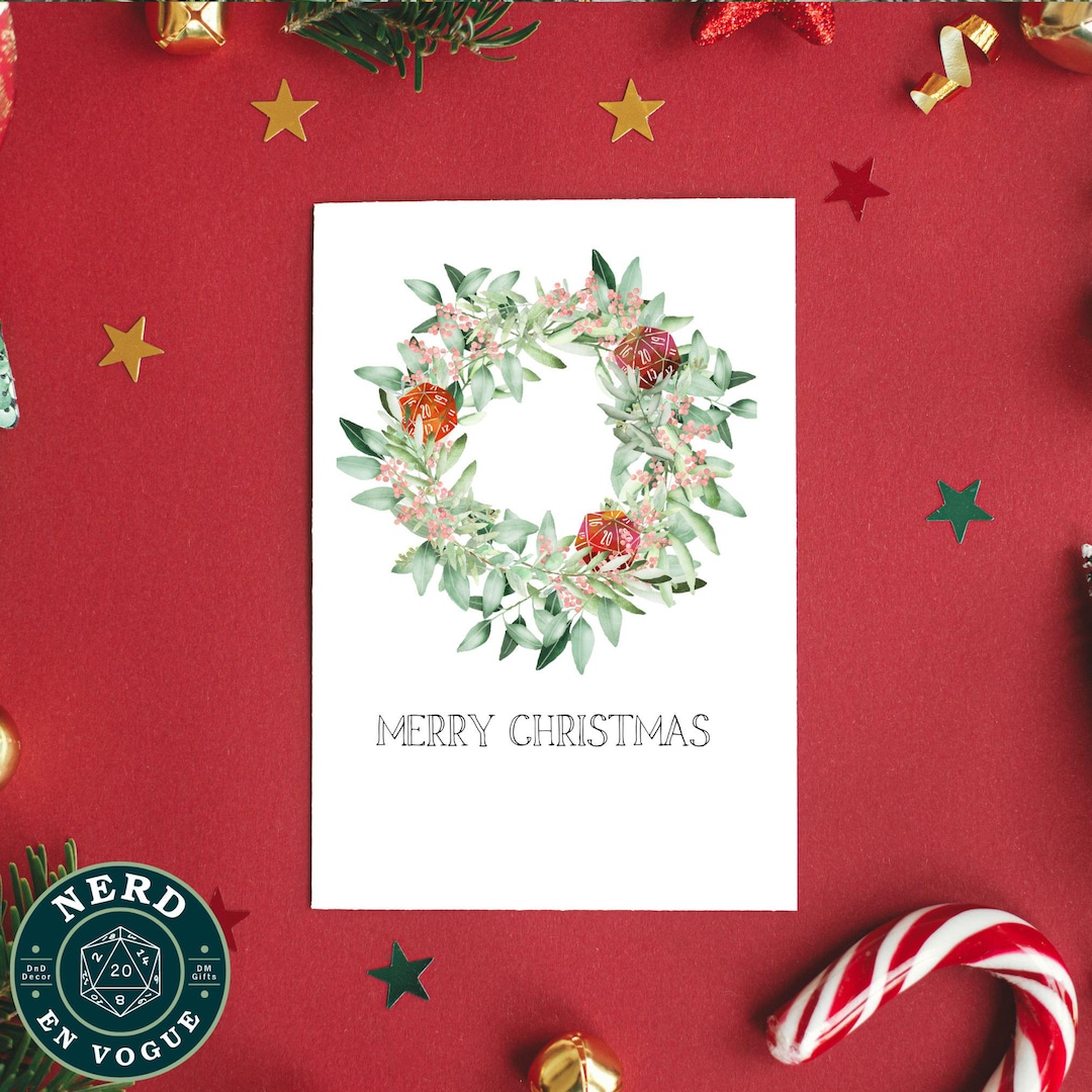 Dnd Christmas Card With D20 Wreath for a Dnd Merry Christmas, Dnd ...
