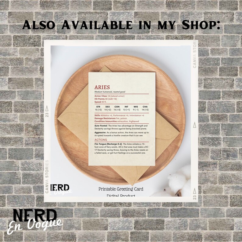 Dnd Stat Block Card for Taurus Birthday: Printable Astrology Greeting ...