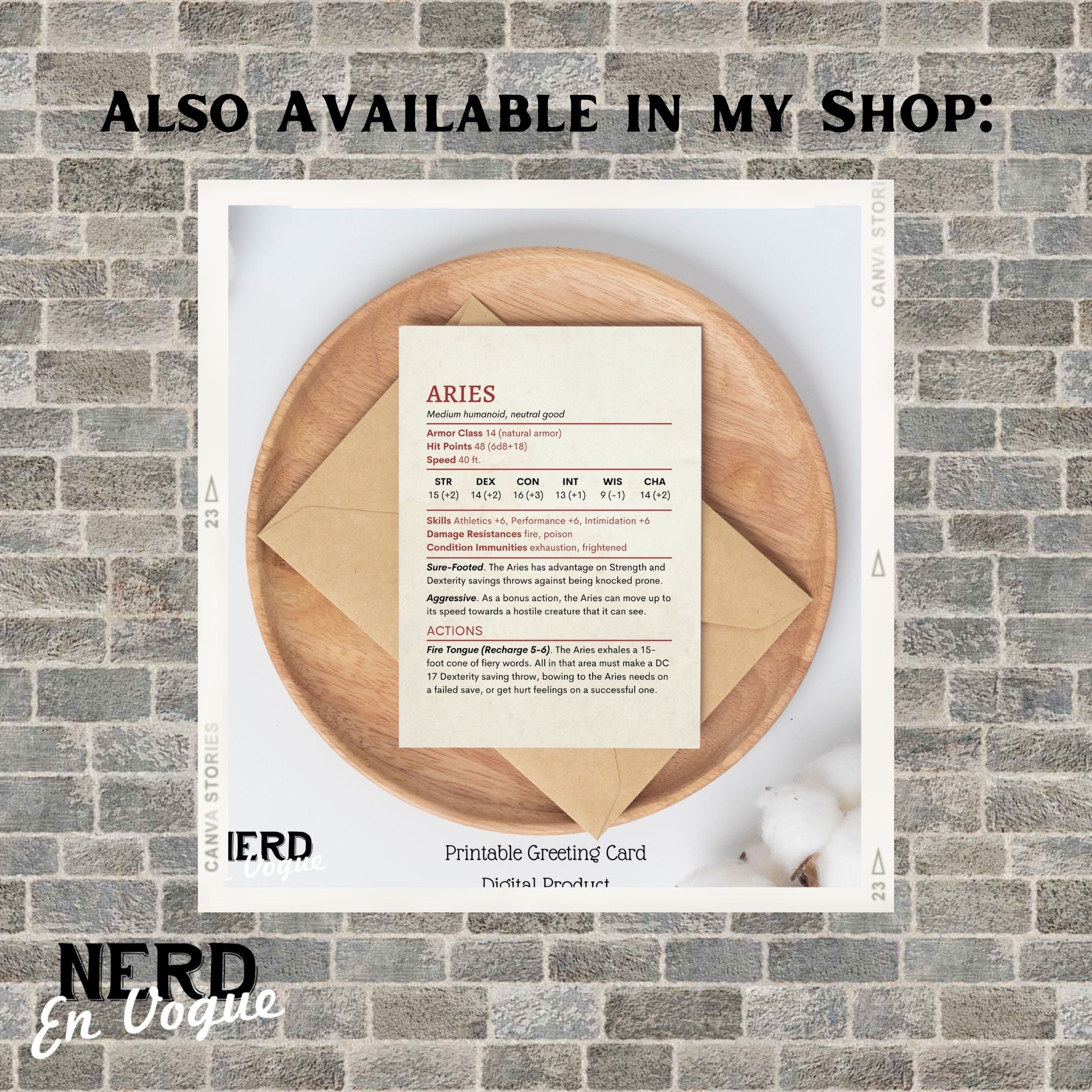 Taurus Stat Block Dnd Birthday Card Astrology Greeting Card - Etsy