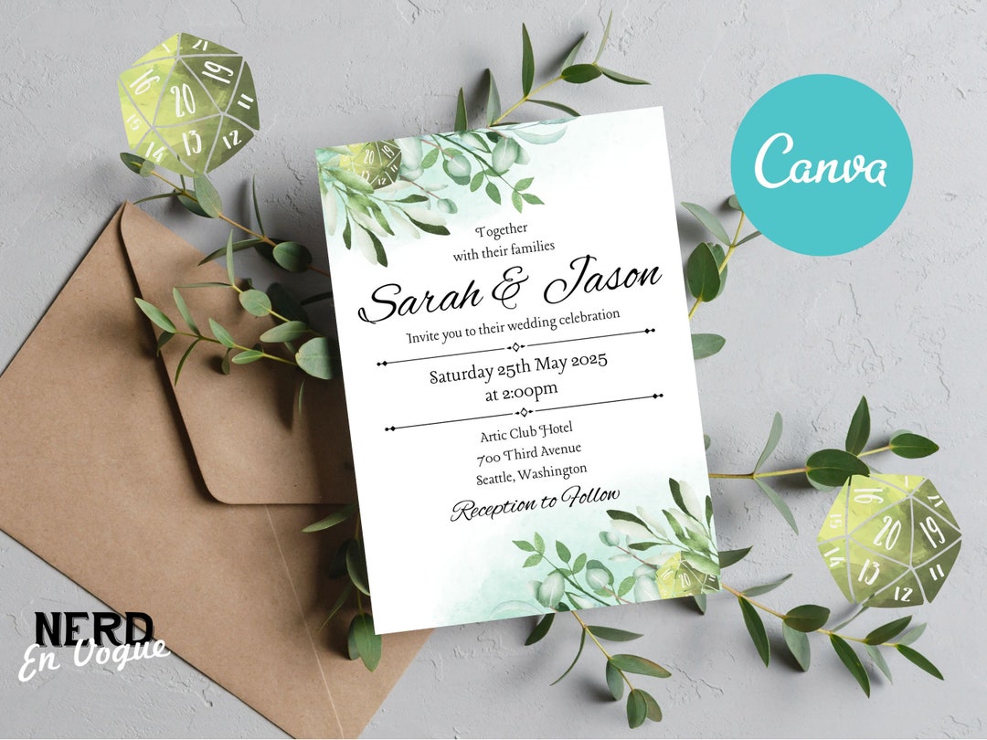 Dnd Wedding Invitation Canva Template, Greenery D20 Role Playing Game ...