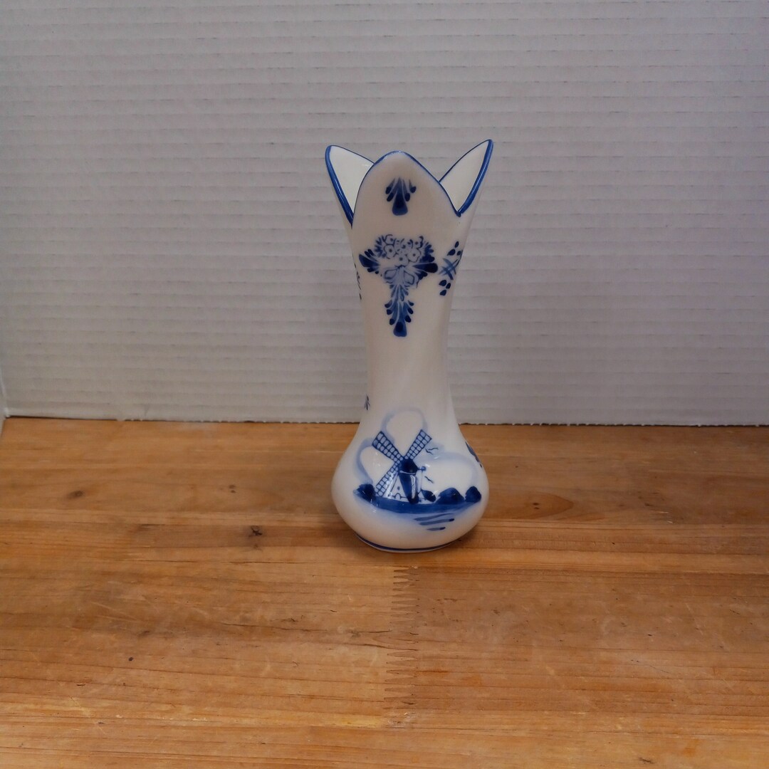 Blue Delft Windmill Vase, Blue Delft Elesva Vase, Delftware, Blue and ...