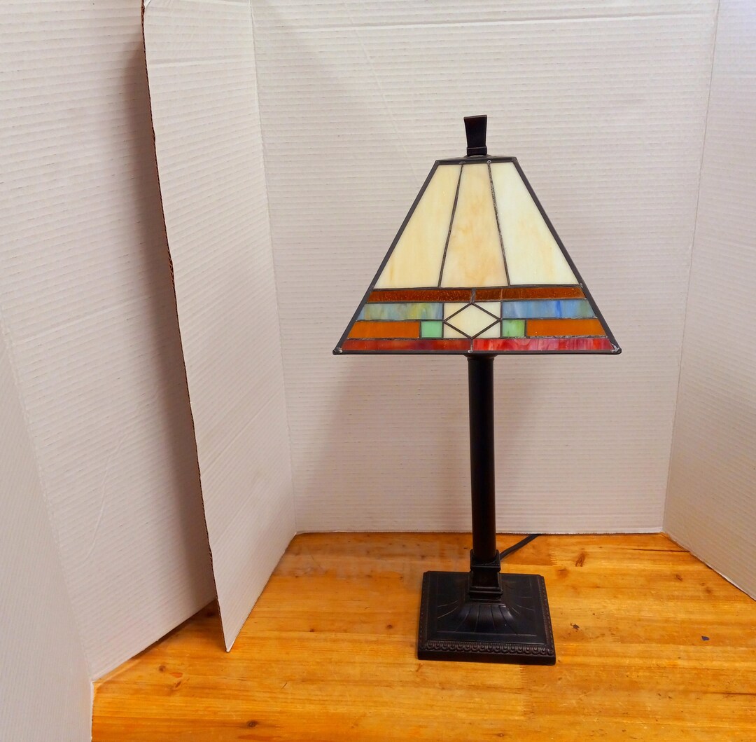 Tiffany Style Lamp W/t Mission Style Shade 23, Tall Stained Glass Lamp ...