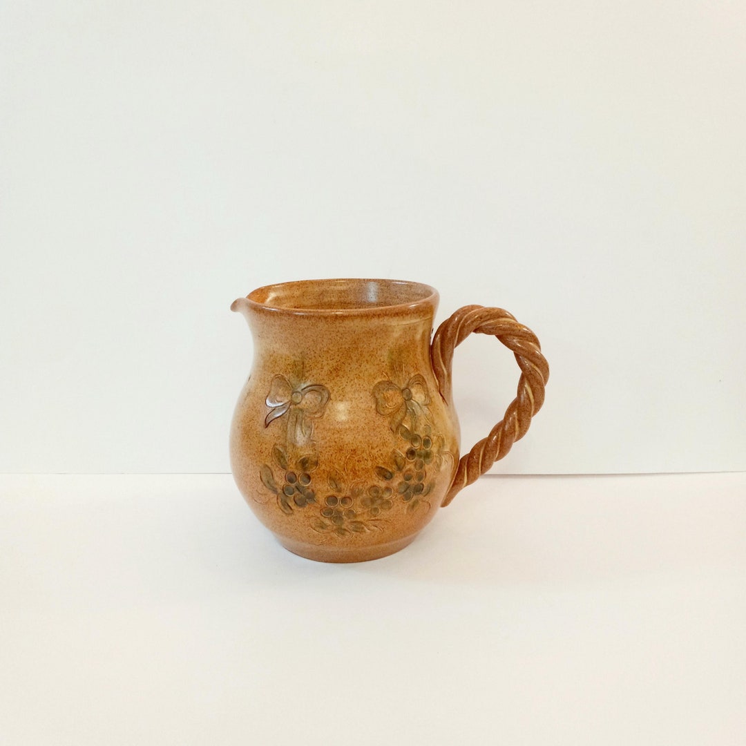 Vintage Sanstone Pitcher, Studio Pottery Pitcher With Flowers, Fall ...