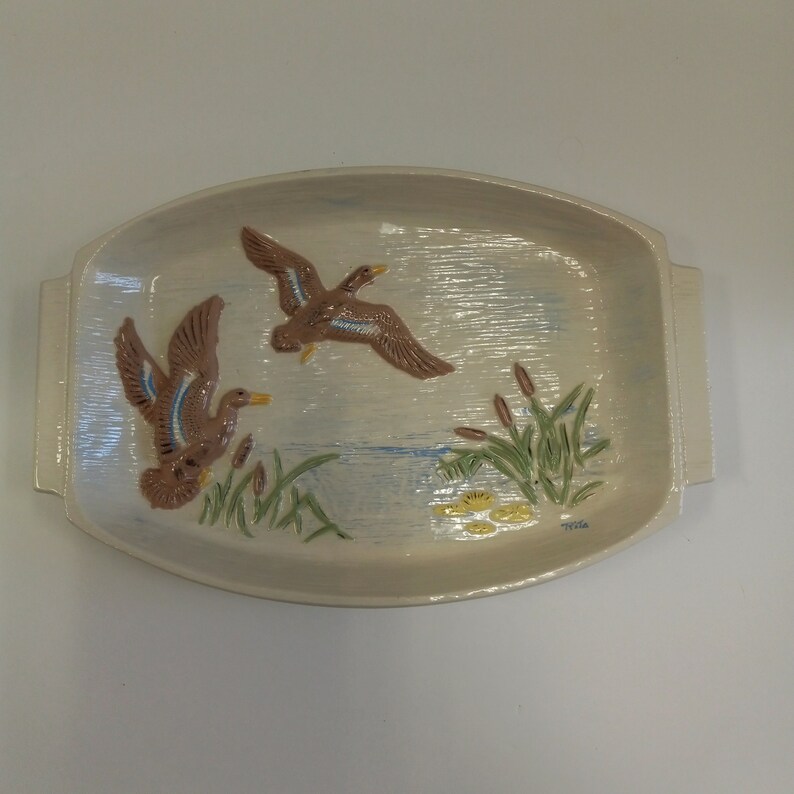 Vintage Majolica Style Duck Platter: Farmhouse Cottage Decor - Etsy