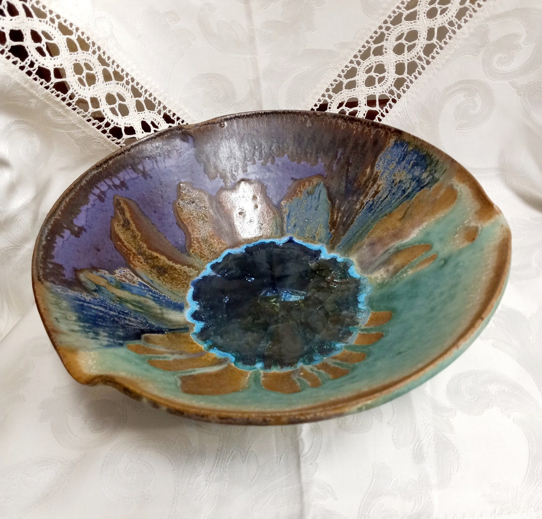 Ceramic Geode Bowl, Art Deco Aquamarine Bowl, Vintage Bowl, Art Deco ...