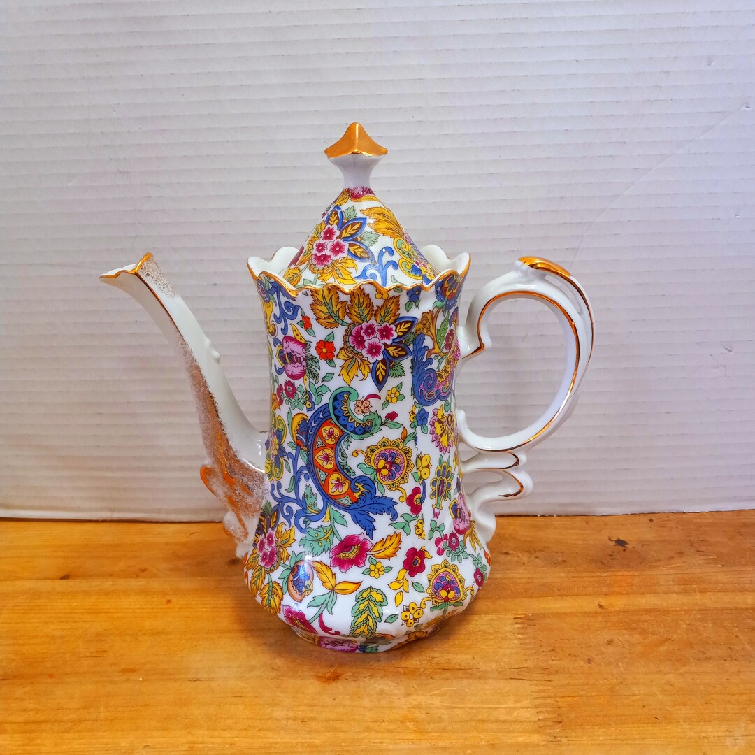 Vintage Lefton China Paisley Fantaziateapot Blue and Gold, Bridal ...