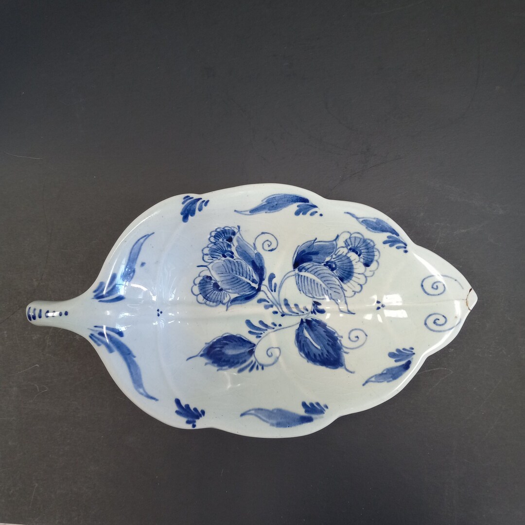 Vintage Delft Leaf Shaped Plate, Delft Leaf Trinket Dish, Delftware ...