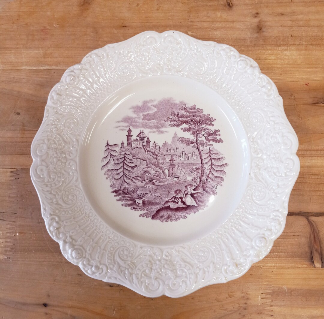 Antique Ridgways Tyrolean Display Plate, Purple Transferware Plate ...