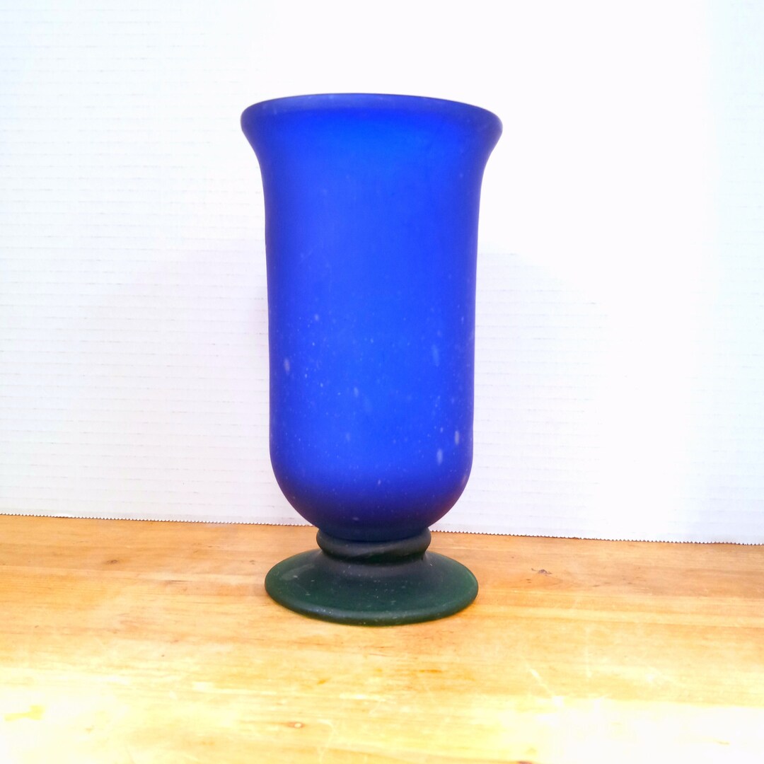 Vintage Monumental Blue Satin Blown Glass Amphora, Forest Cobalt Blue ...