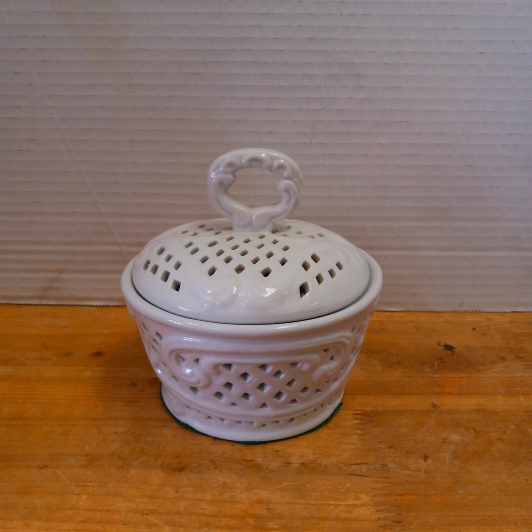 White Potpourri Jar Latticework, Creamware Potpourri Lidded Jar, Bridal ...