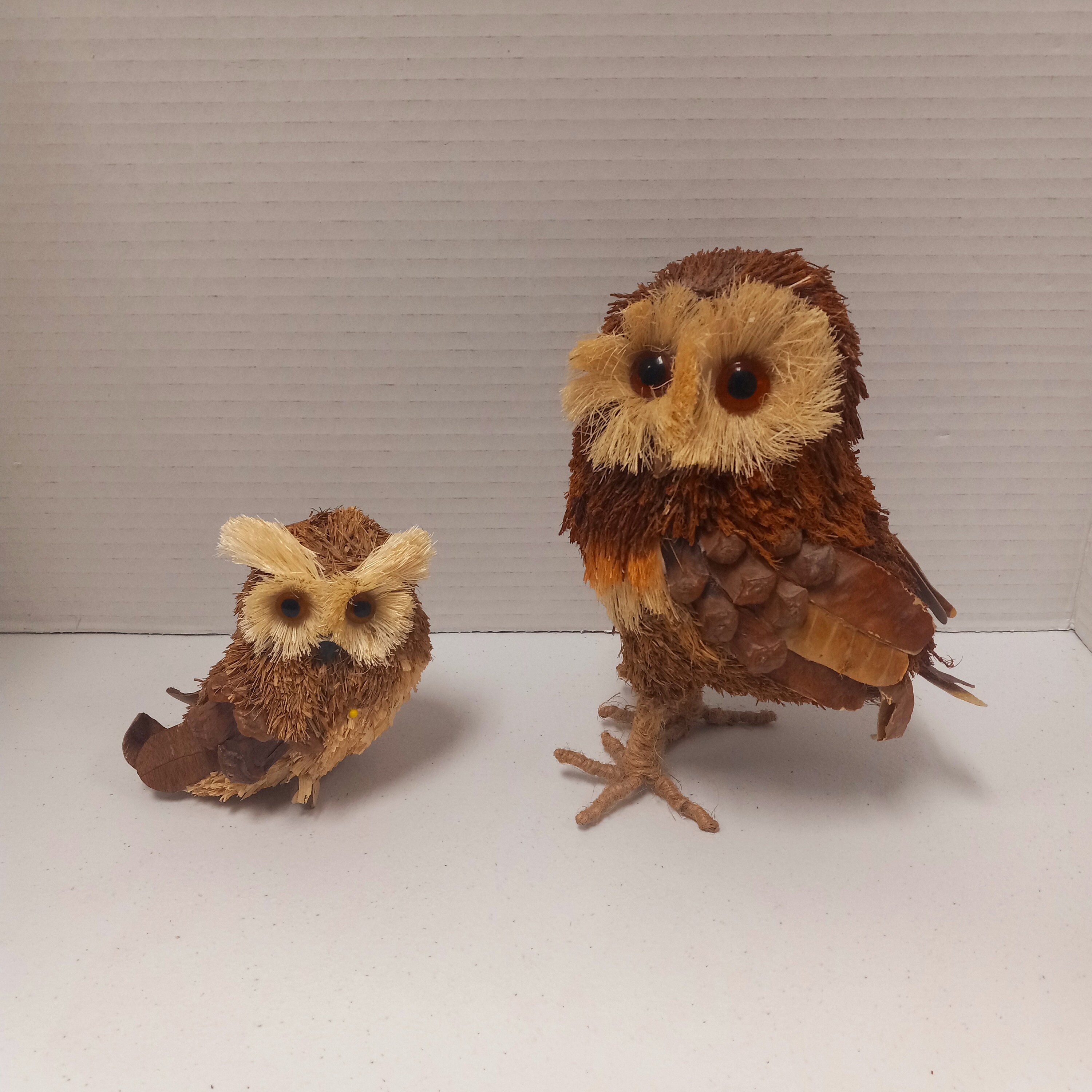 Pair of Owls Made From Straw, Twigs and Pinecone, Two Sisal Owls, Owl ...