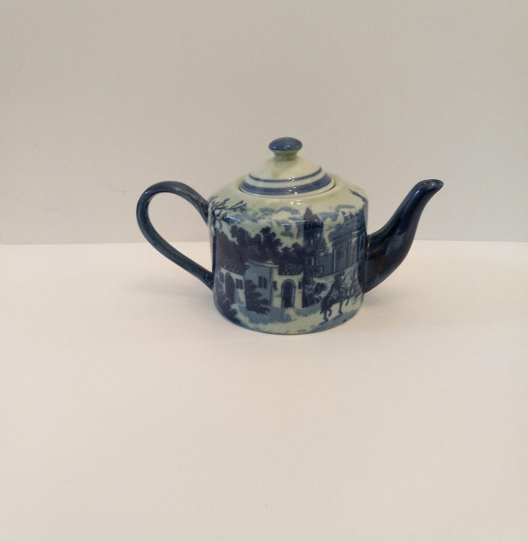 Victoria Ware Ironstone Teapot Blue and White Village Scene, Vintage ...
