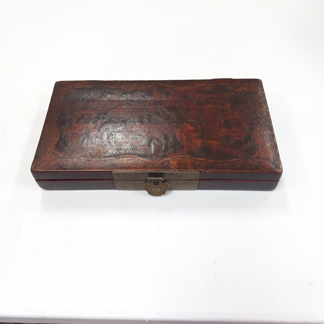 Antique Chinese Presentation Box Hide Covered With Figural Scenes ...