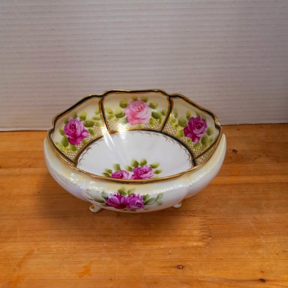 Antique Nippon Hand Painted Footed Bowl Roses, Antiqu… - Gem