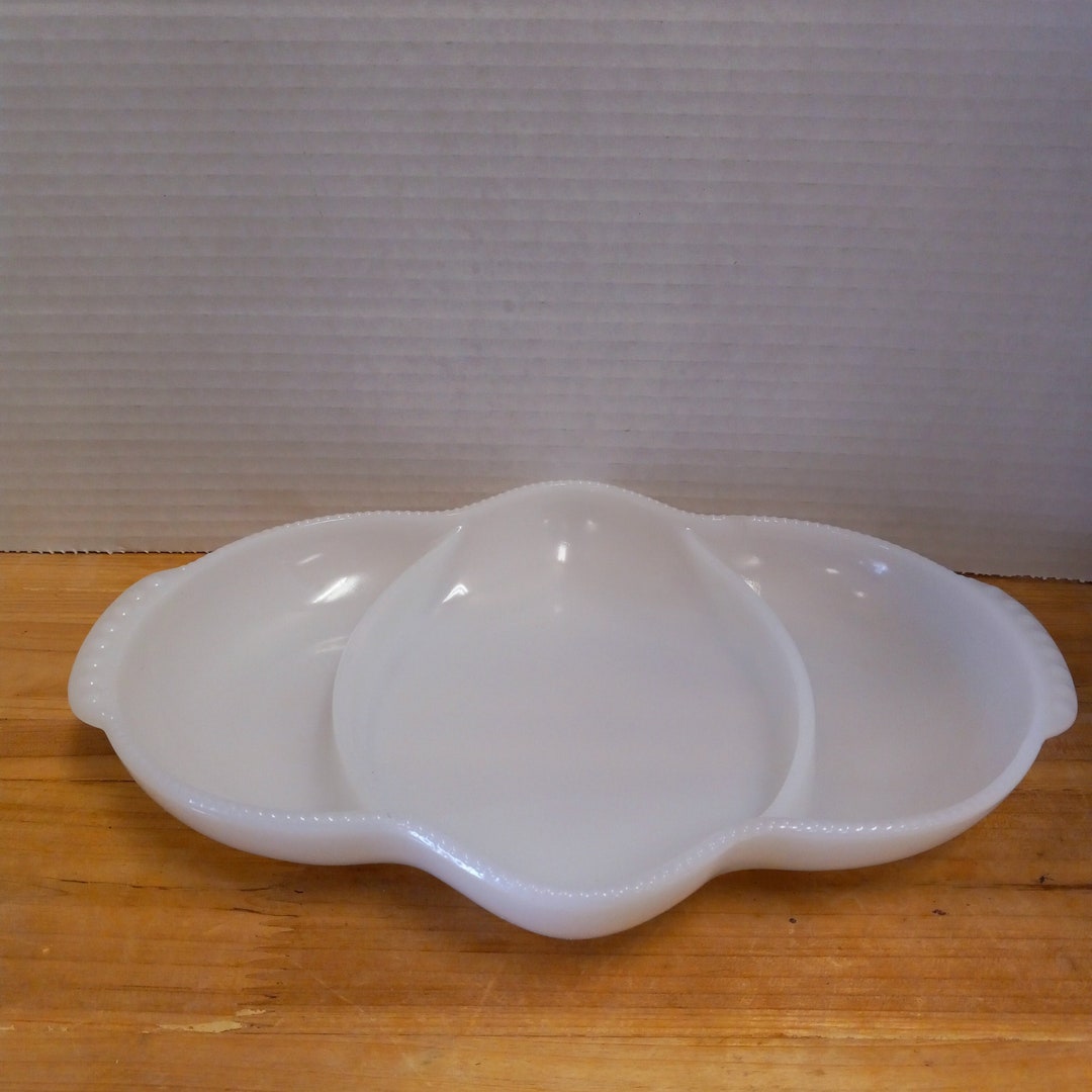 Fire King Oval Divided Dish, Milk Glass Oval Divided Dish, Milk Glass ...