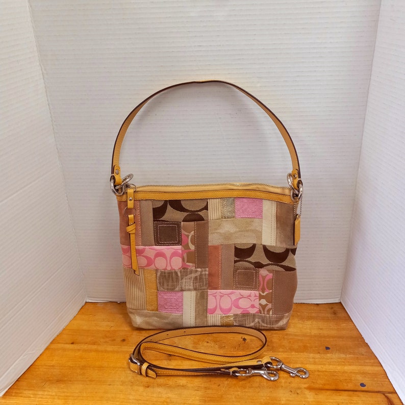 Vintage Coach Patchwork Shoulder Bag Convert Into Crossbody, Pink and Brown Coach Bag, Authentic ...
