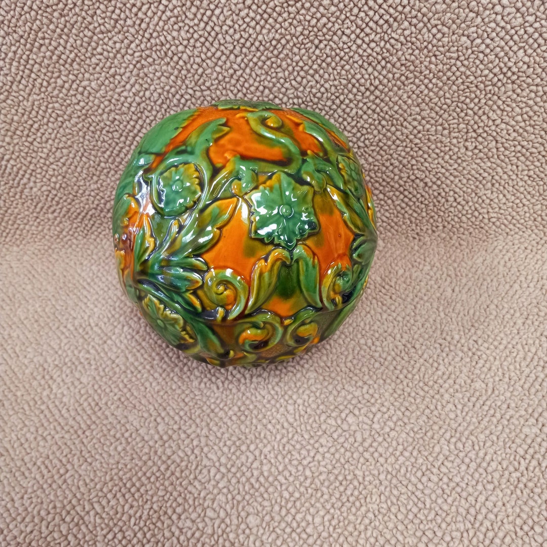 Ceramic Accent Ball, Accent Ball Earth Colors, Ball Centerpiece, Etched ...